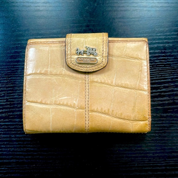 Bags | Coach Cream Croc Embossed Leather Wallet | Poshmark